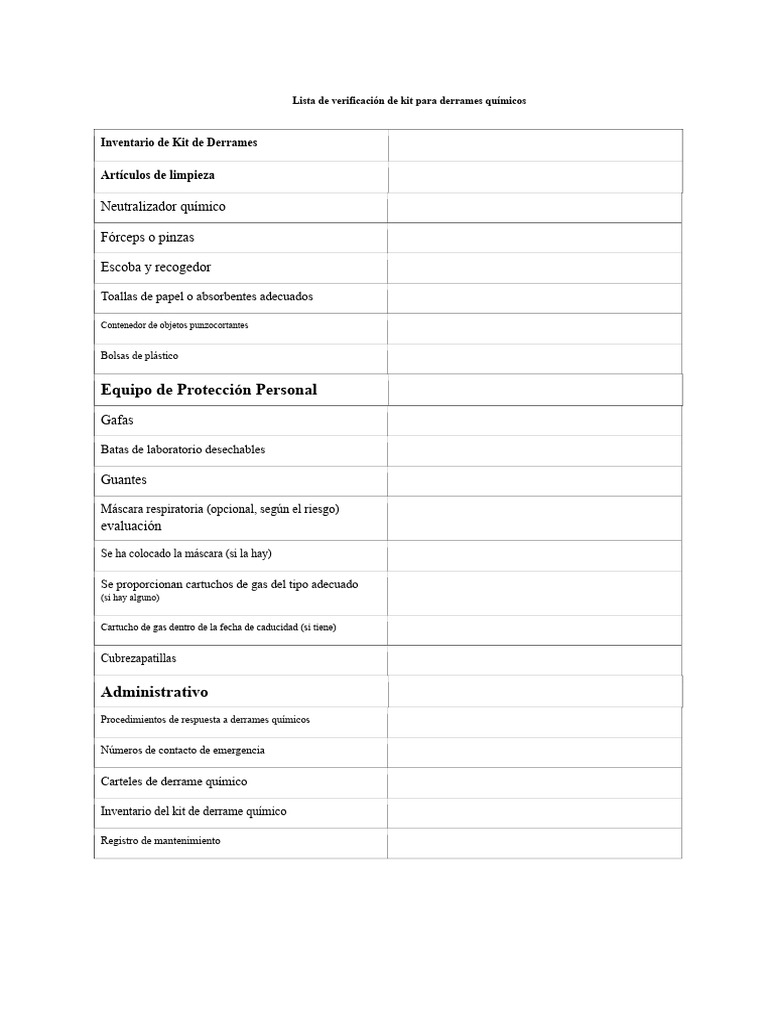 Lista de Verificación Del Kit de Derrames Químicos | PDF