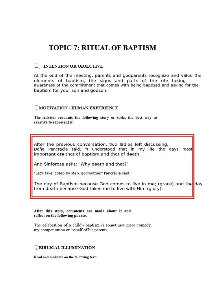 Topic 7 The Ritual of Baptism | PDF | Baptism | Godparent
