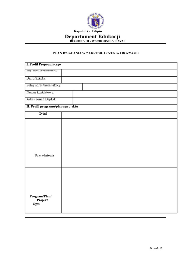 Plan Działania Lub ReAP Lub JEL Lub Szablon Projektu Wpływu Dla ...