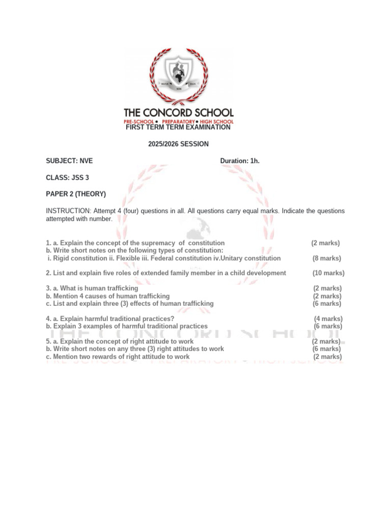 Nve Jss 3 First Term Examination 2025 | PDF