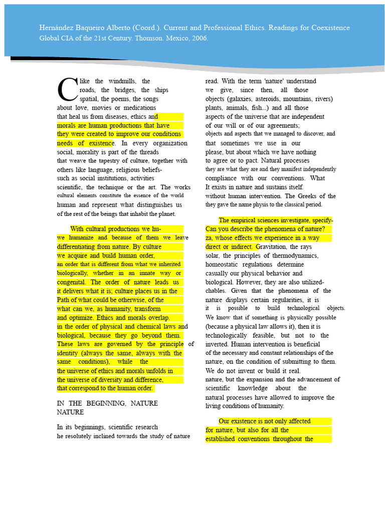 Baqueiro - Current and Professional Ethics - Readings For Global ...