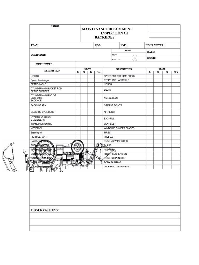 Backhoe Inspection Format | PDF