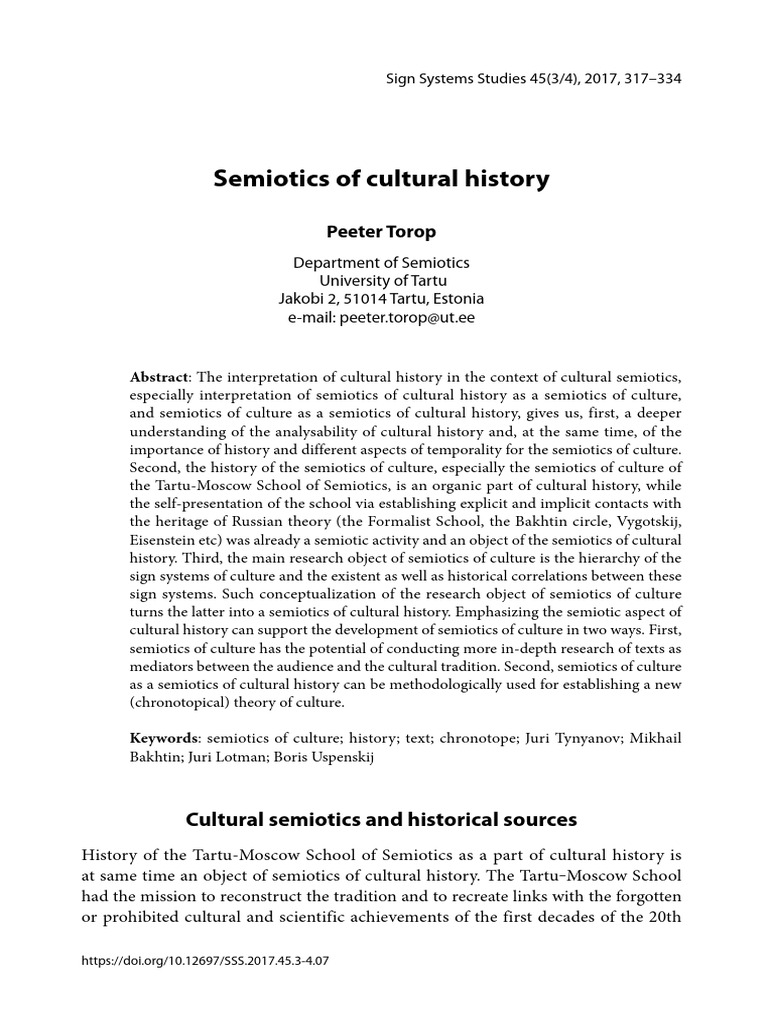 Semiotics of Cultural History | PDF | Semiotics | Liberal Arts Education