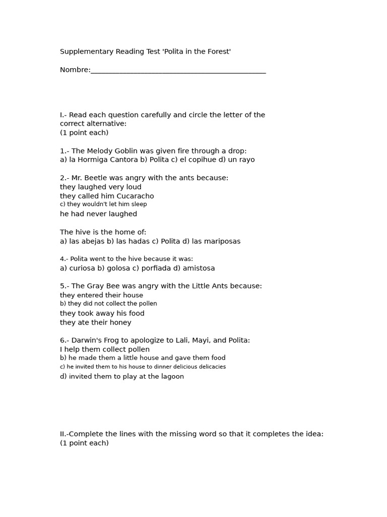Polita in the Forest Reading Test | PDF