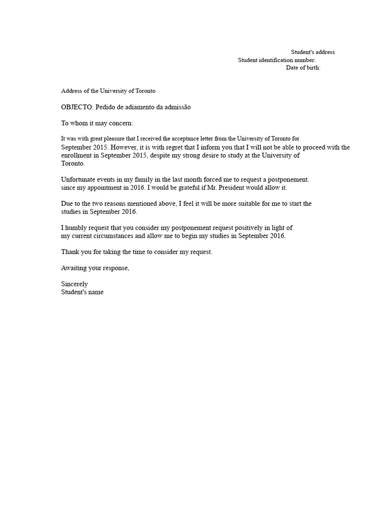 Example of University Deferral Letter PDF | PDF