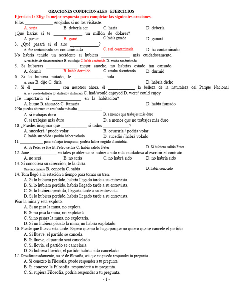 Ejercicios de Oraciones Condicionales | PDF