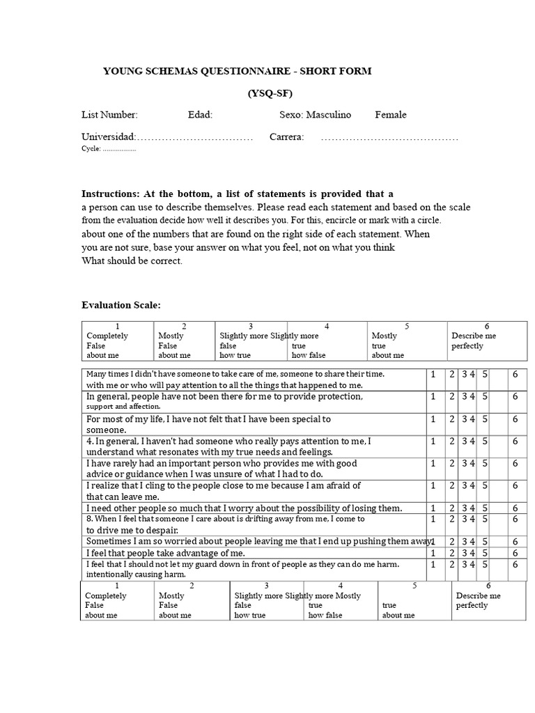 Young Diagrams Questionnaire | PDF | Cognition | Social Psychology