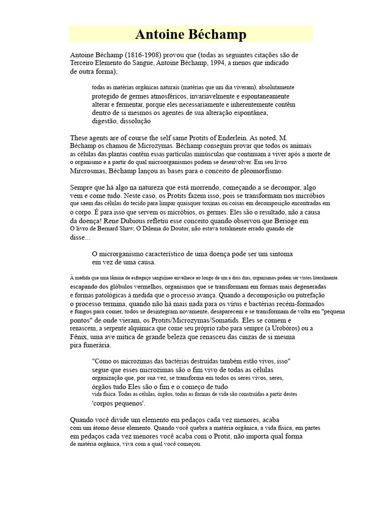 Antoine Bechamp | PDF | Microrganismo | Vida