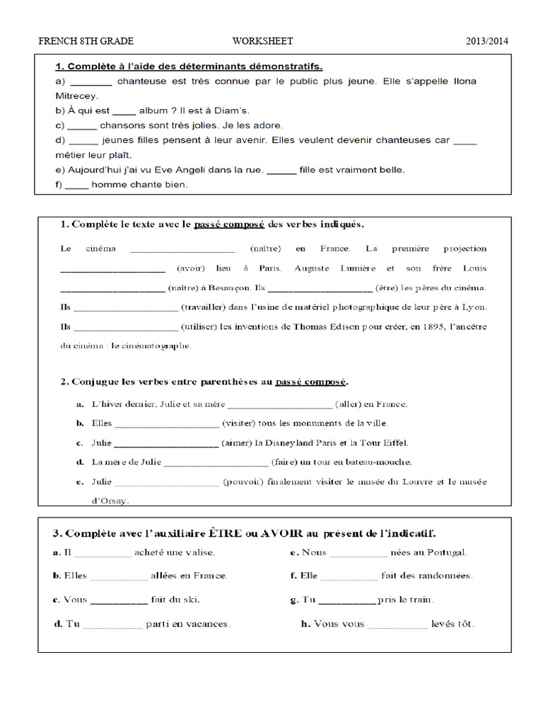 French Work Sheet 8th Grade | PDF