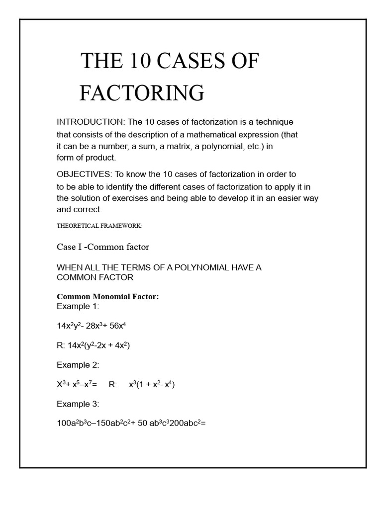 10 Cases of Factorization Explained | PDF | Factorization | Polynomial