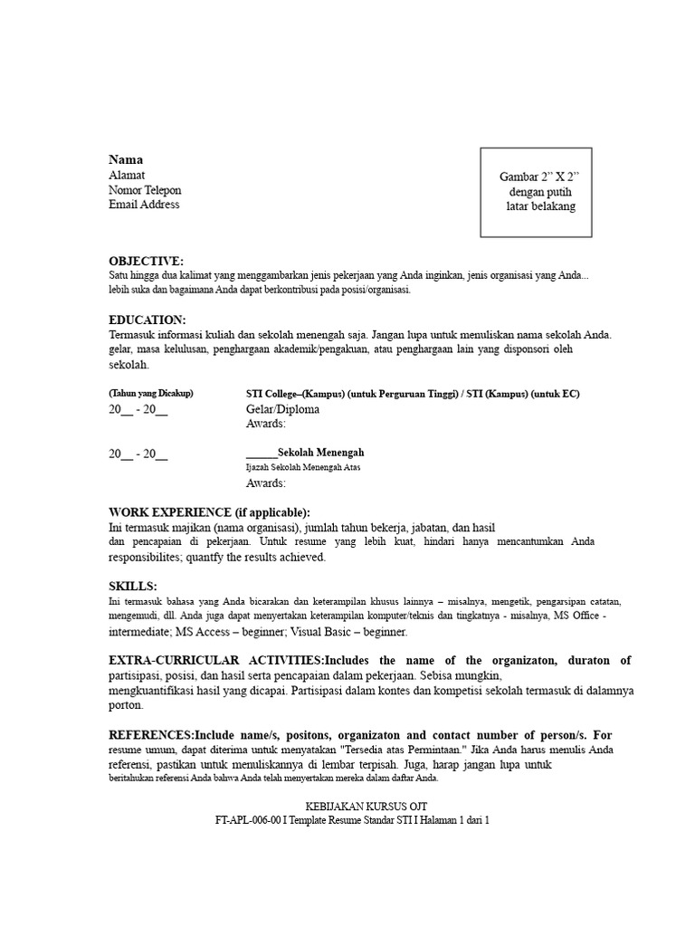 Template Resume Standar STI | PDF