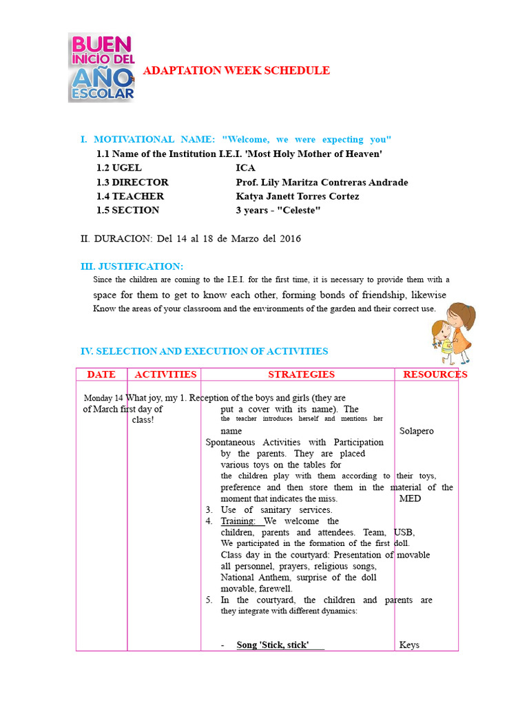 Adaptation and Application Week Checklist For 3-Year-Olds | PDF ...