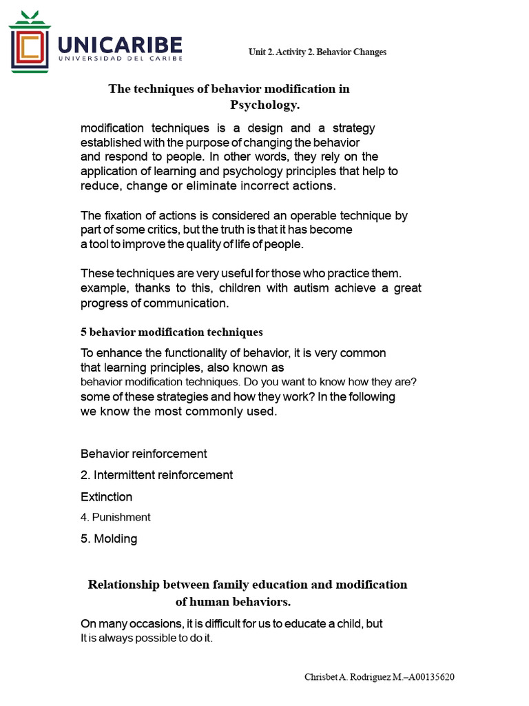 Behavior Modification Techniques Explained | PDF | Behavior ...