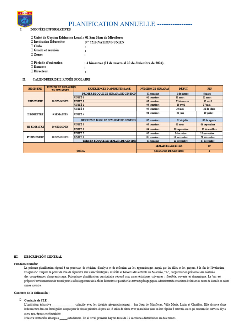 Planification annuelle de l'année scolaire | PDF | Environnement ...
