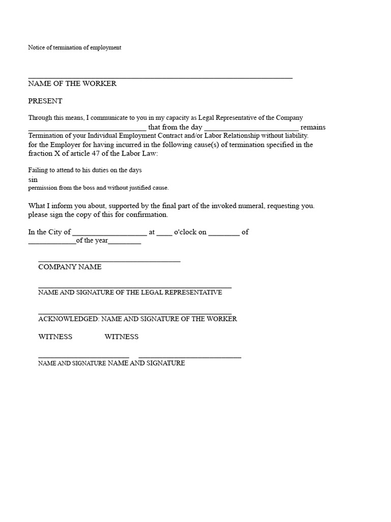 Employment Termination Notice Template | PDF
