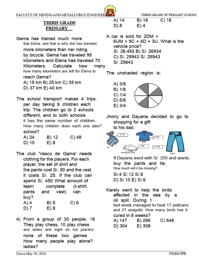 3rd Grade Elementary Questions | PDF | Mathematics