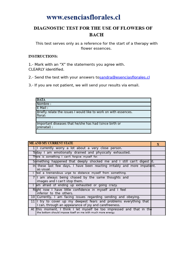 Bach Flower Tests | PDF | Feeling | Thought