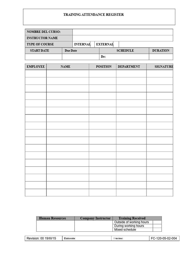 Training Attendance Register Template | PDF