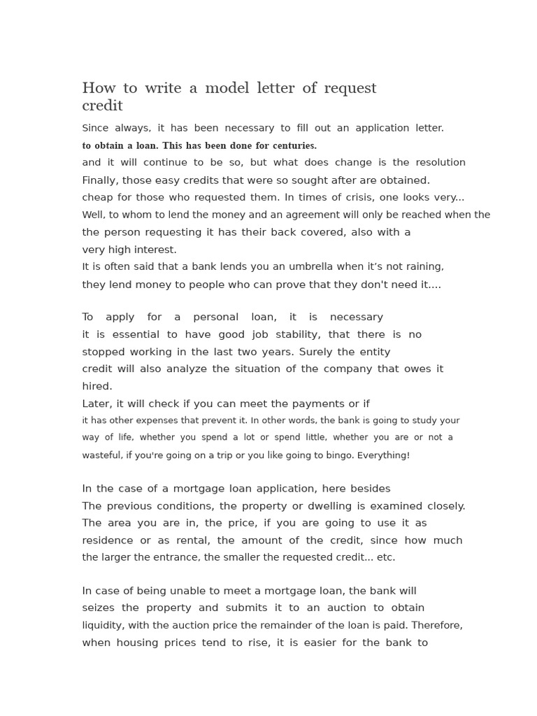 Model Letters for Loan Requests | PDF | Credit | Finance & Money Management