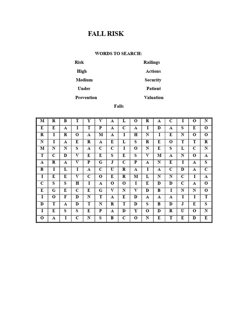 Word Search Fall Risk | PDF