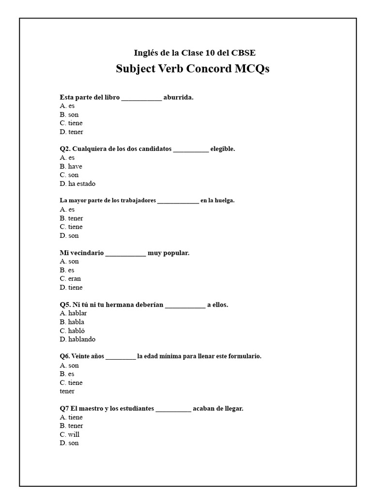 Concordancia Entre Sujeto y Verbo | PDF