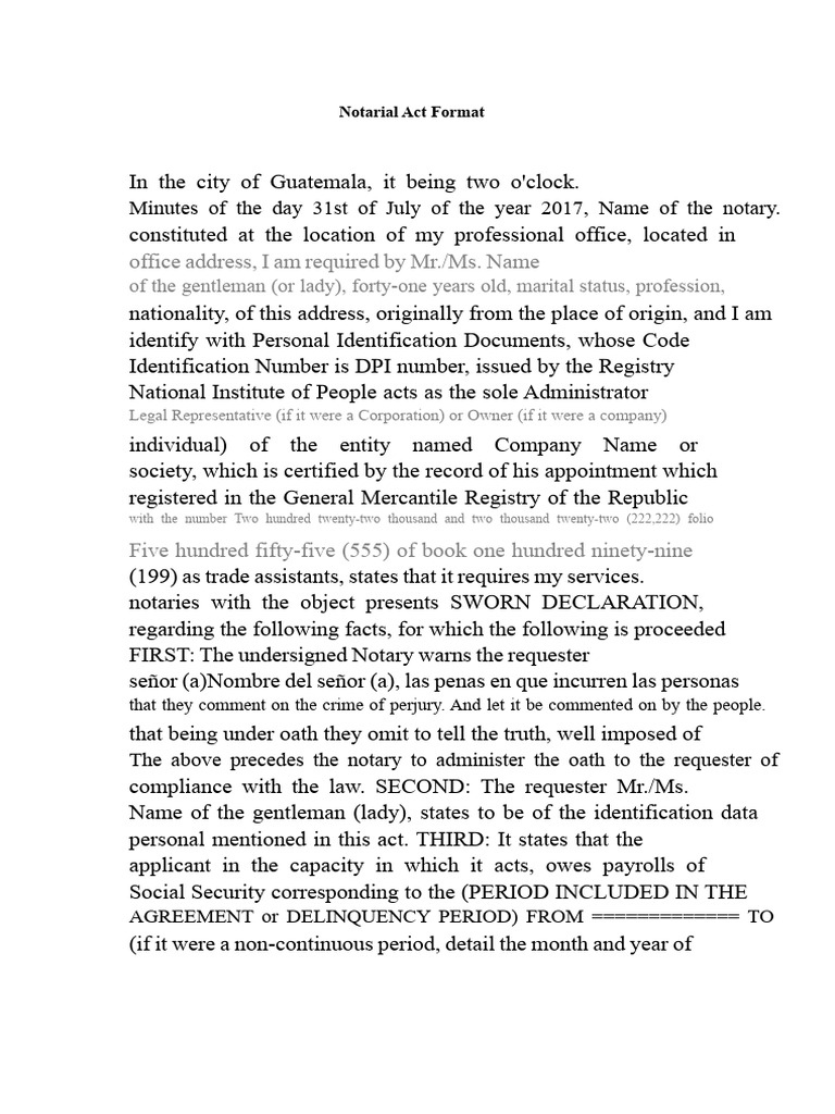 Notarial Act Format | PDF | Notary Public | Perjury
