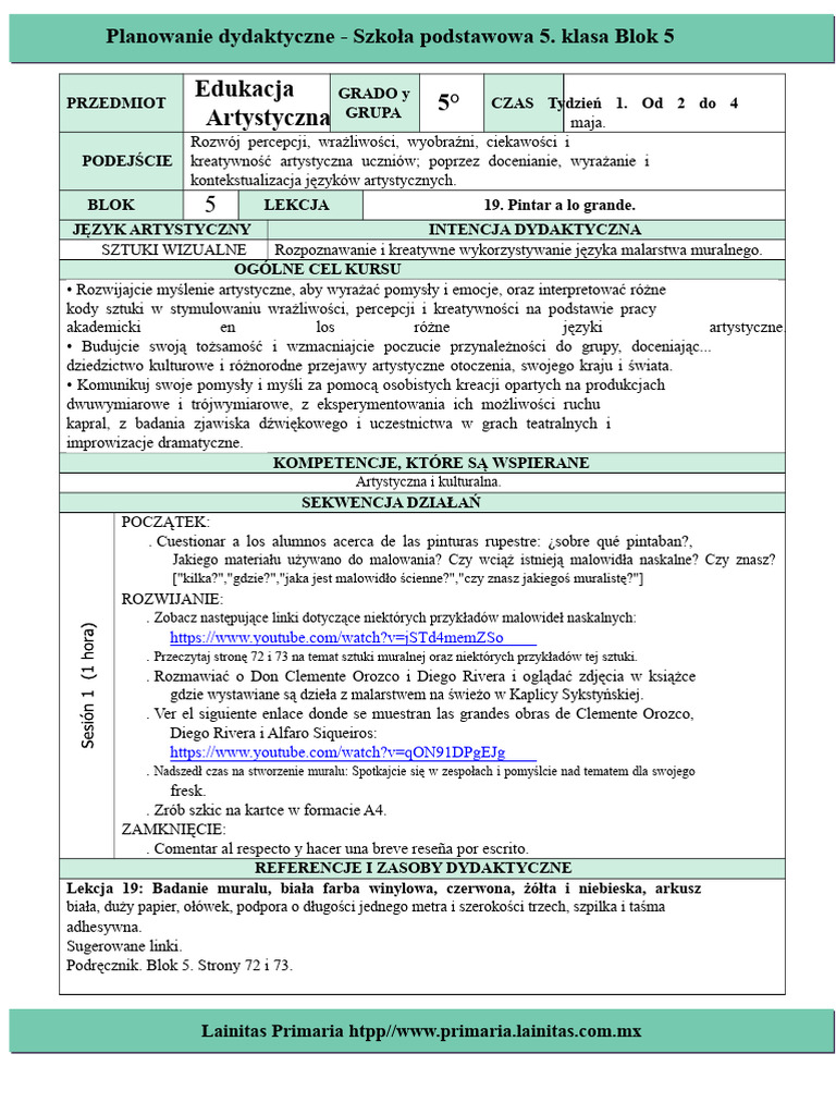 Plan 5. Klasy - Blok 5 Edukacja Artystyczna (2016-2017) | PDF