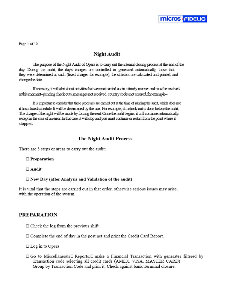 Night Audit Opera | PDF | Point Of Sale | Audit