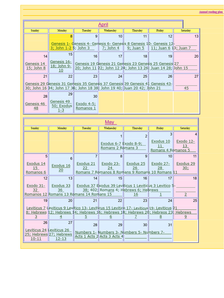Annual Bible Reading Plan | PDF | Book Of Genesis | Ezra