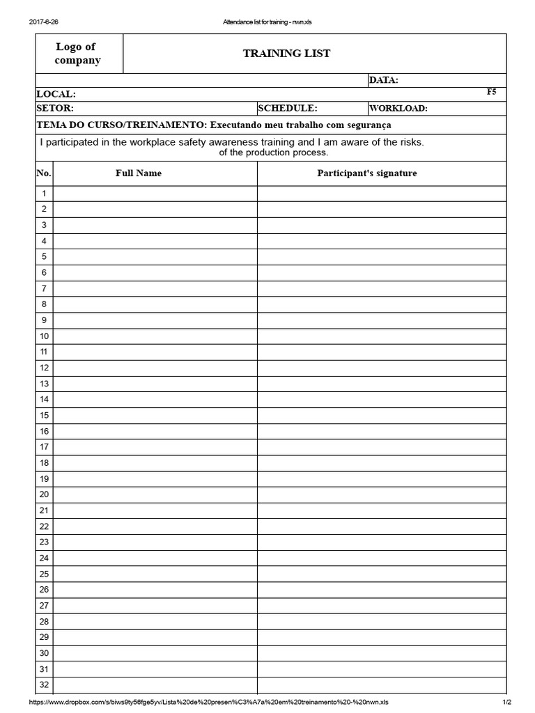 Attendance List in Training - NWN | PDF