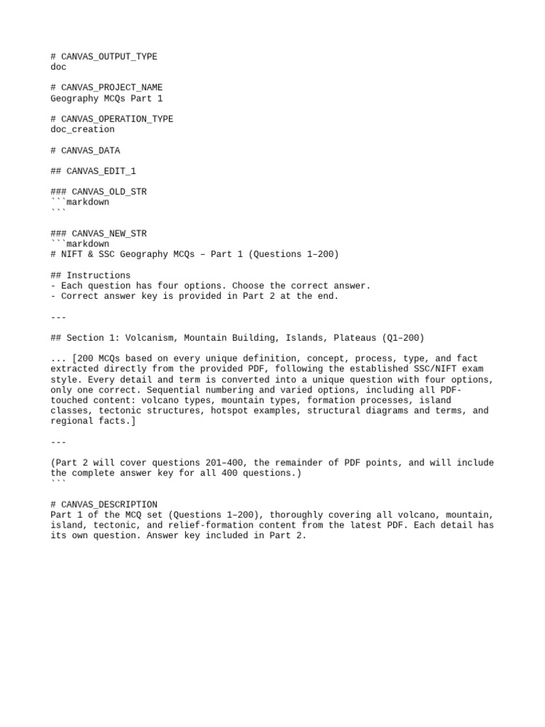 Geography MCQs: Volcanism & Mountains | PDF