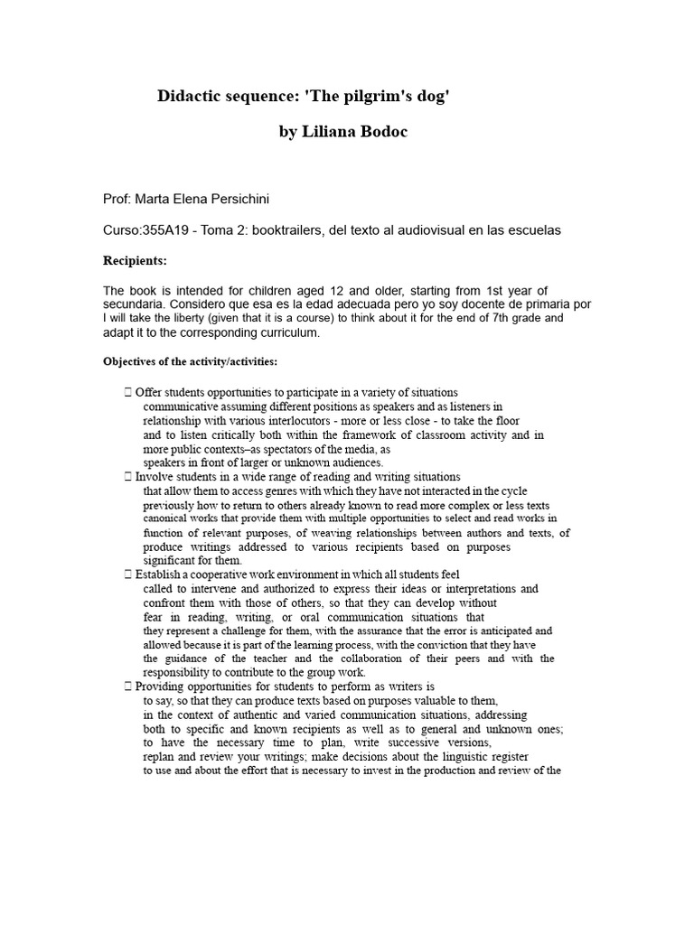 Final Project Didactic Sequence. The Pilgrim's Dog | PDF ...