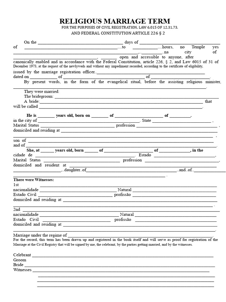Religious Marriage Registration Document | PDF | Marriage | Wedding