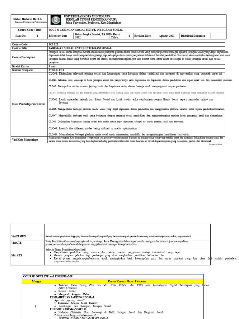 OBTL Jaringan Sosial untuk Integrasi Sosial | PDF
