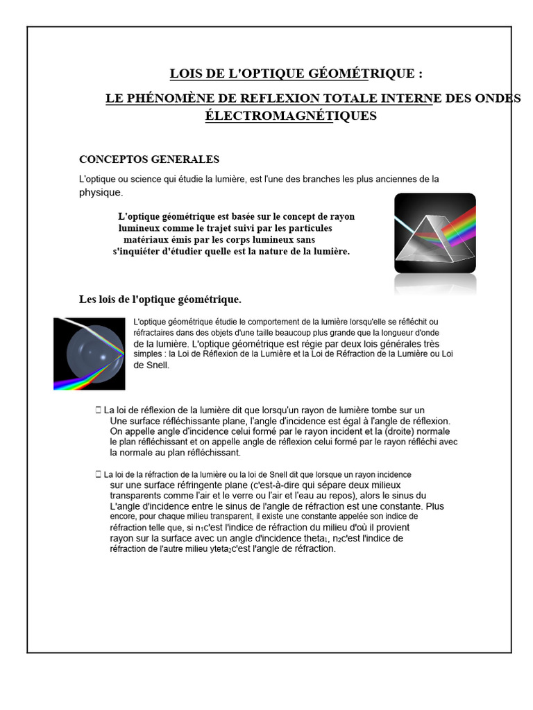 Réflexion Totale Interne en Optique | PDF | Réfraction | Réflexion ...