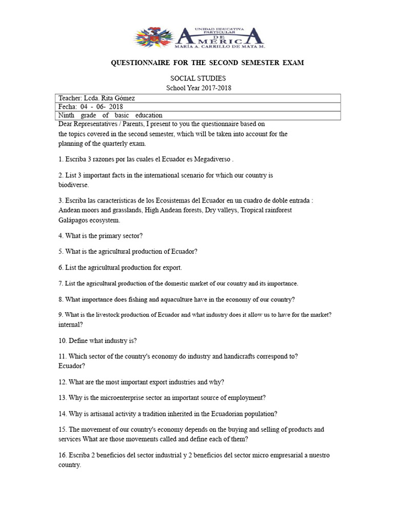 Social Studies Exam Questionnaire 2018 | PDF | Ecuador