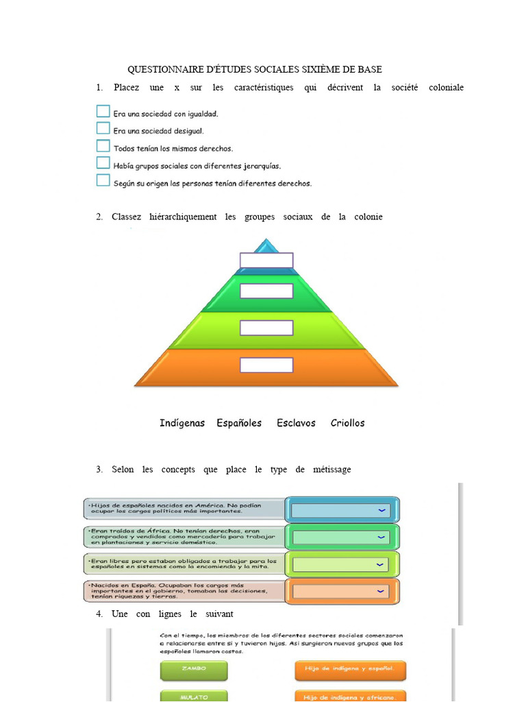Questionnaire D'études Sociales de Sixième Année de Base | PDF | Équateur