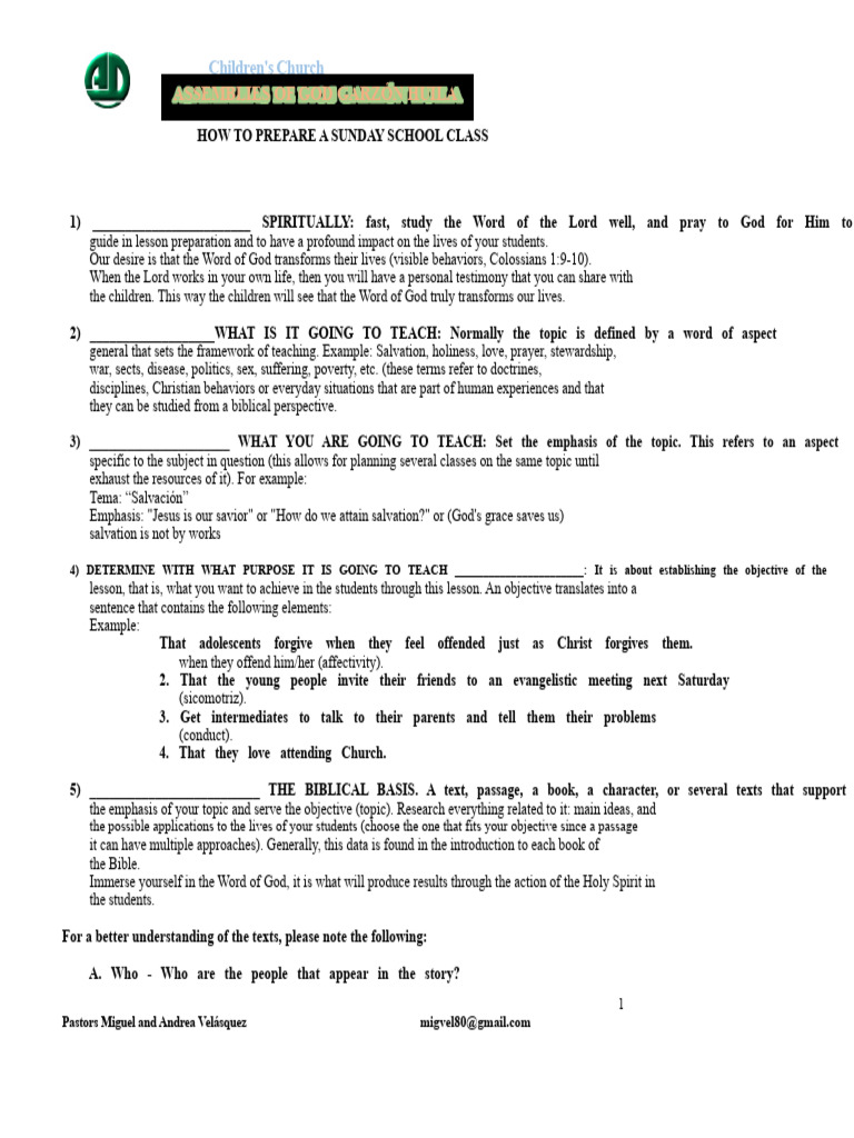 Sunday School Class Preparation Guide | PDF | Bible | Salvation