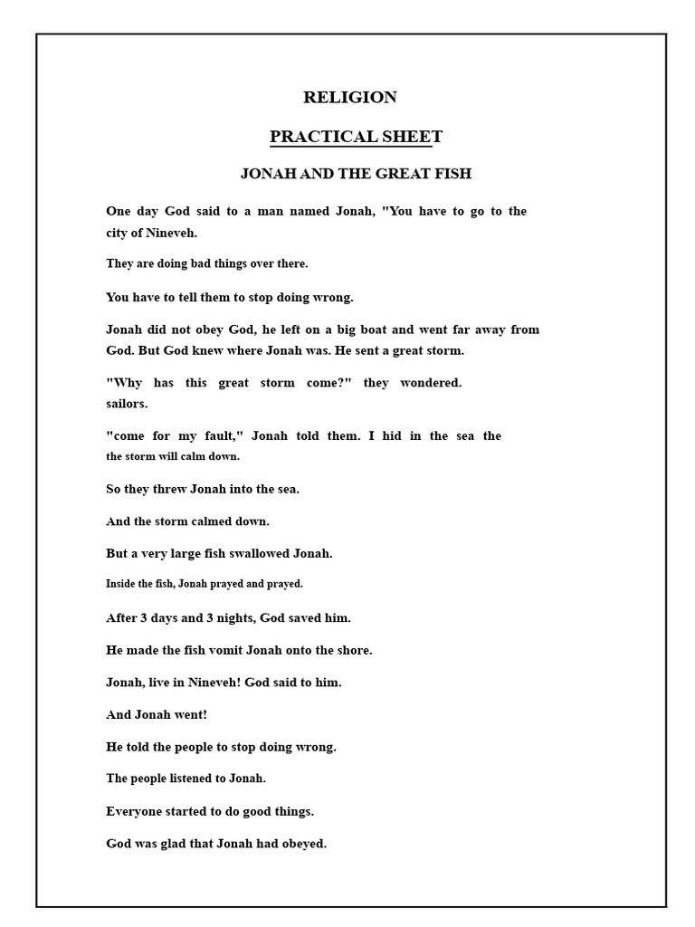 Jonah and The Great Fish | PDF