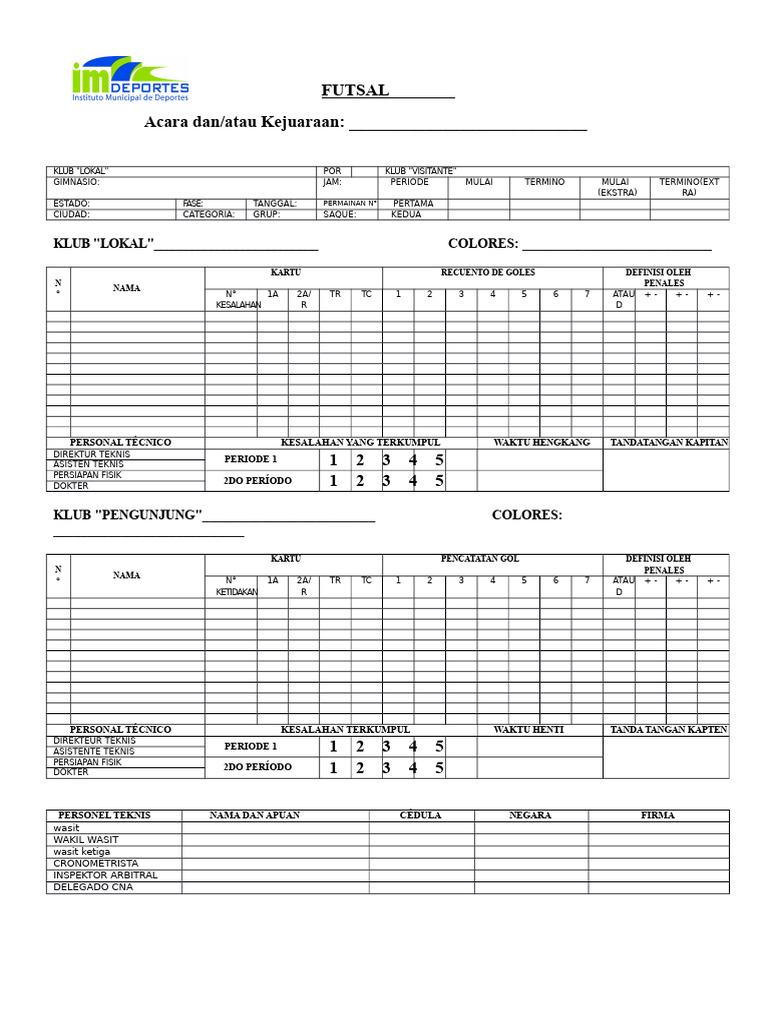 Formulir Permainan Futsal | PDF