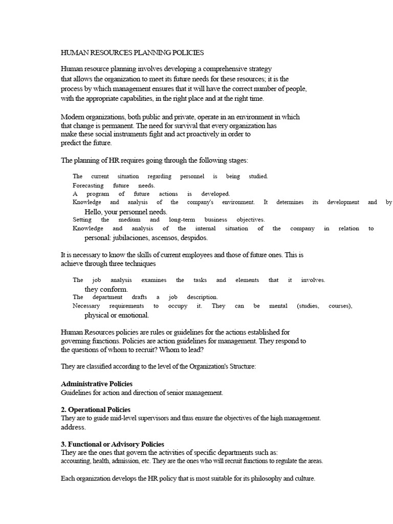 Human Resources Planning Policies Guide | PDF | Human Resources | Policy