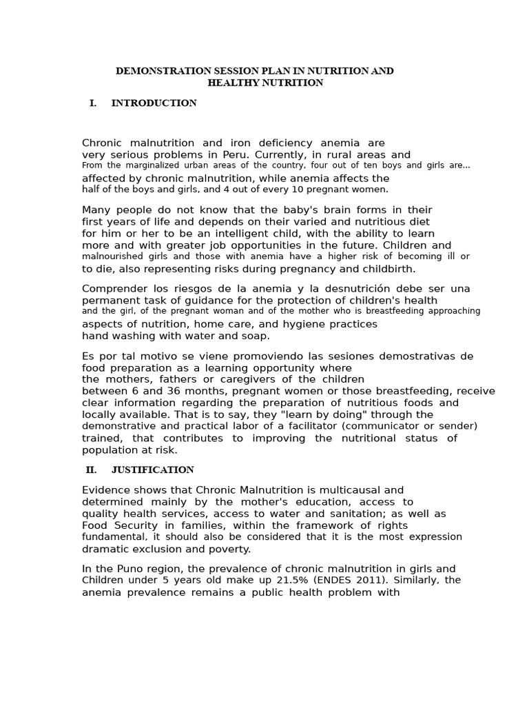 Demonstration Session Plan in Healthy Eating and Nutrition | PDF ...