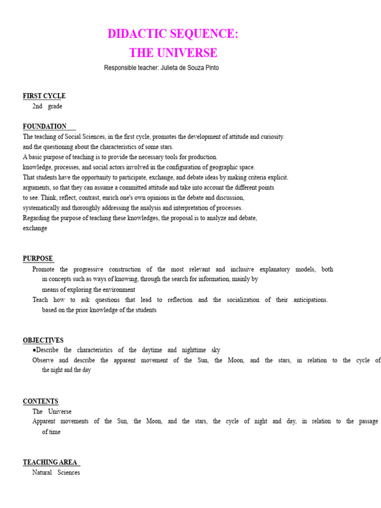 Didactic Sequence The Universe | PDF | Sky | Moon