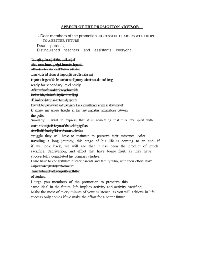 Speech of The Promotion Advisor | PDF