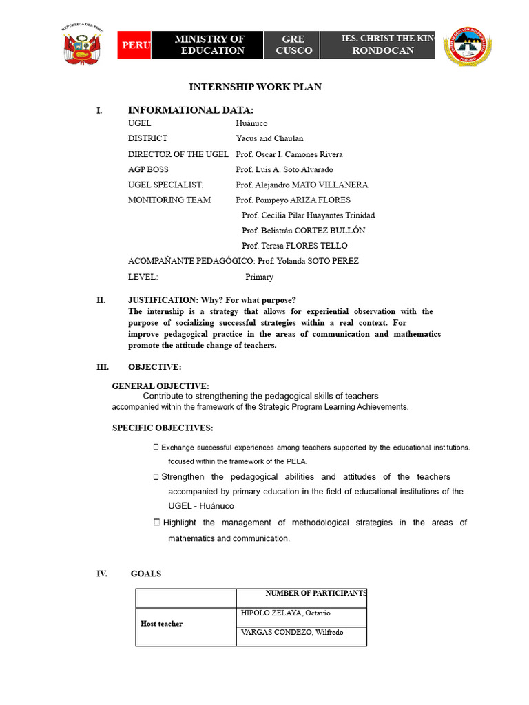 Internship Plan | PDF | Reading Comprehension | Pedagogy