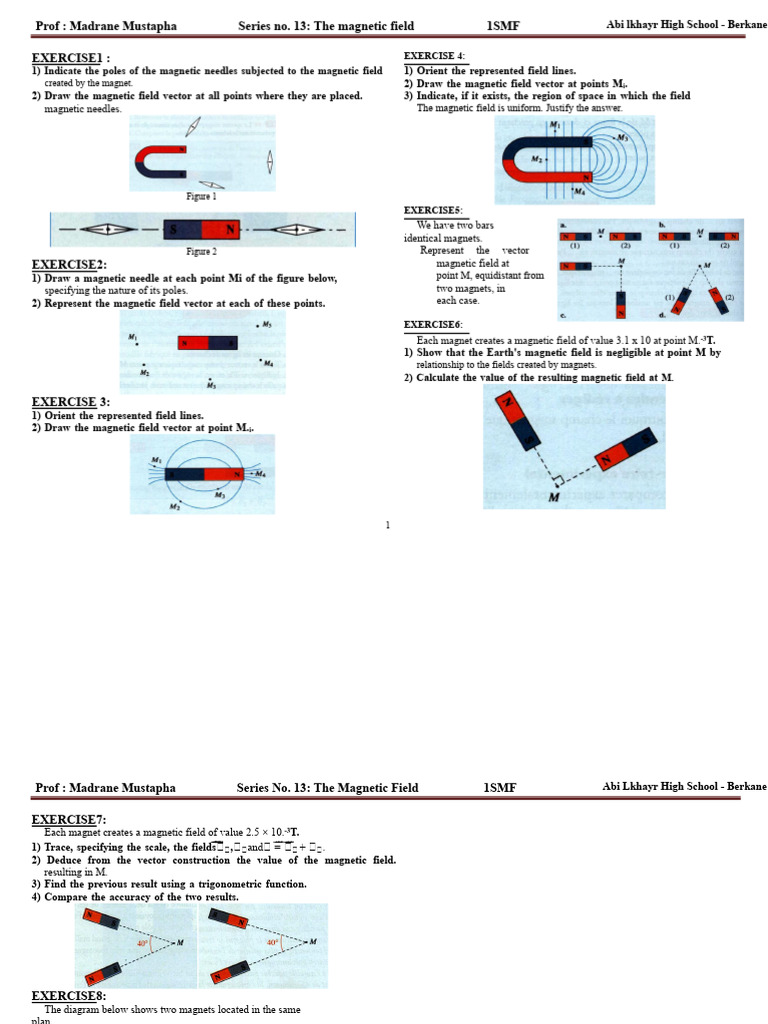 Magnetic Field Exercises for Students | PDF | Magnetic Field | Magnet