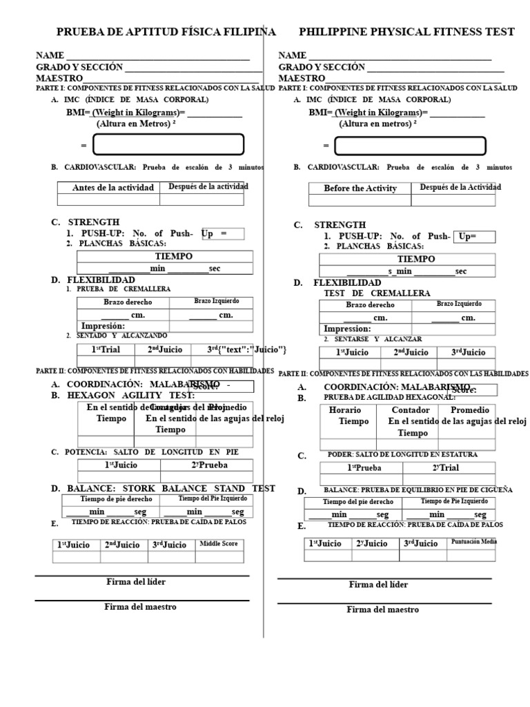 PPFT Form | PDF | Aptitud física | Peso del cuerpo humano