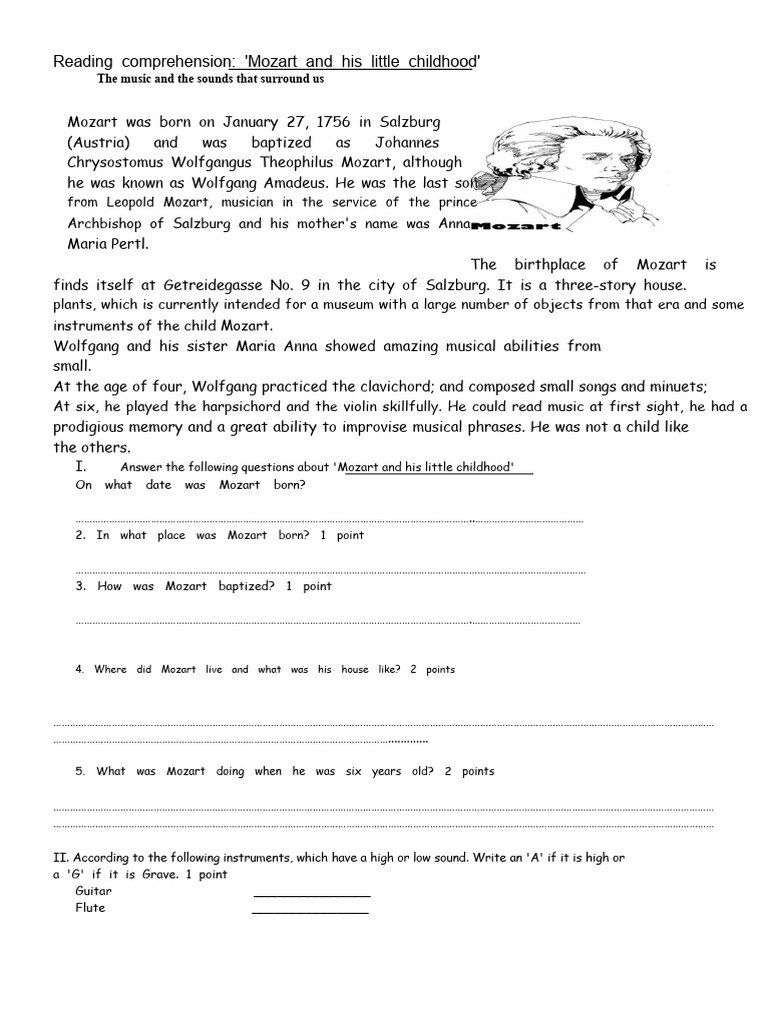 Reading Comprehension | PDF | Wolfgang Amadeus Mozart | Sound