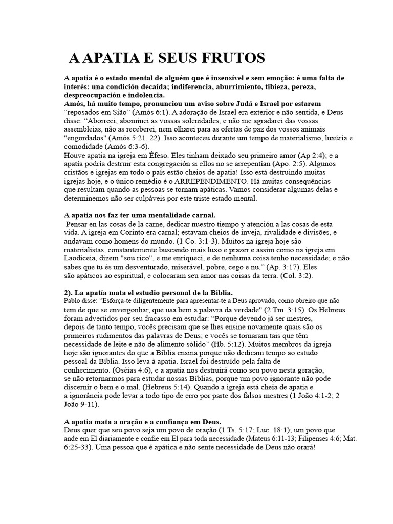 A APATIA E SEUS FRUTOS | PDF | Bíblia | Deus
