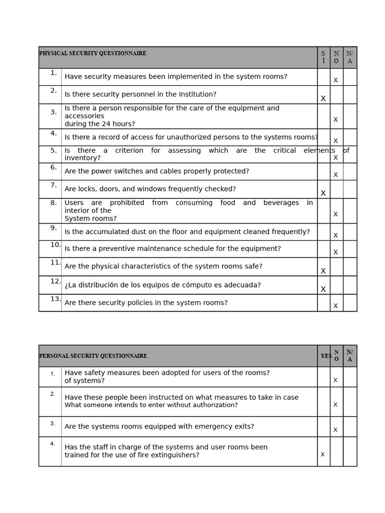 PHYSICAL SECURITY QUESTIONNAIRE Mirita | PDF | Physical Security ...